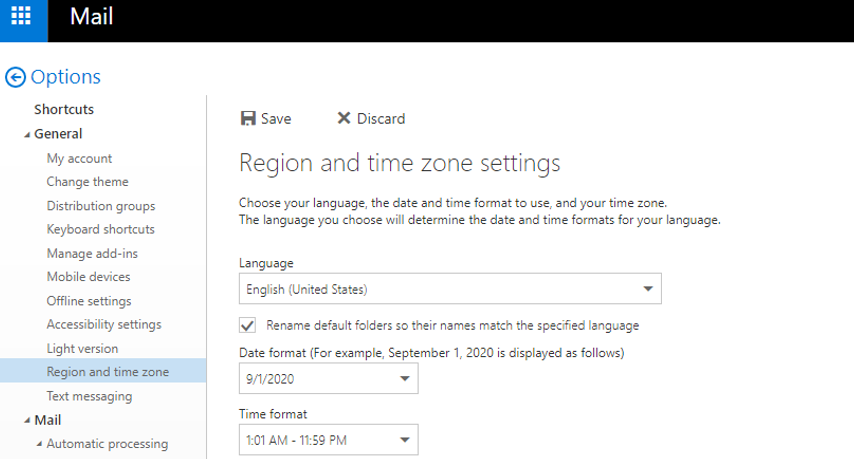 Regional Mailbox Settings Language TimeZone In Outlook Exchange And Microsoft 365 Windows 