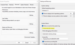 Disable Automatic Restart on System Failure in Windows 10/11 | Windows ...